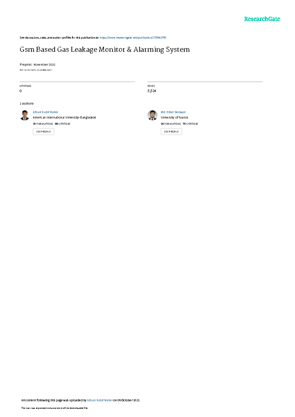 GSM-Based Gas Leakage Monitoring System - Project Report (ENG 101 ...