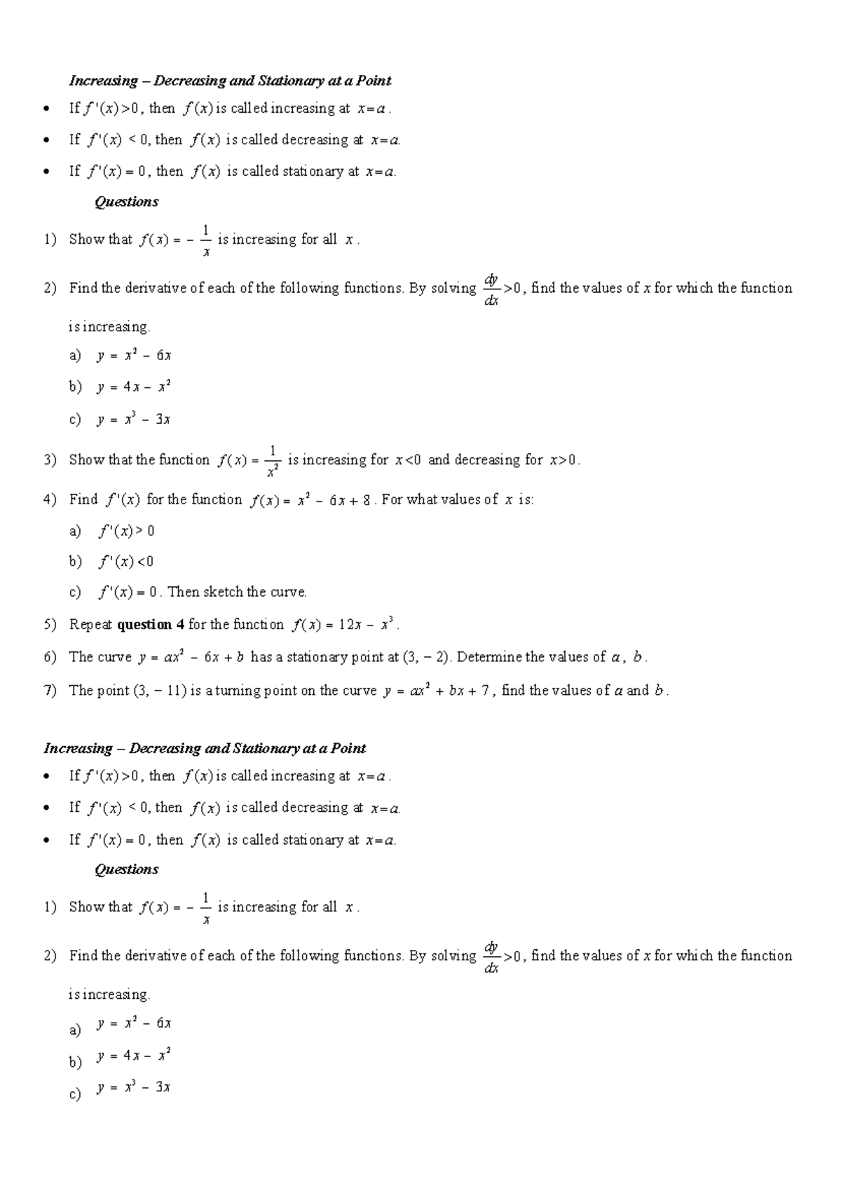 0213-Derivative-Apps: Increasing, Decreasing, and Stationary Functions ...