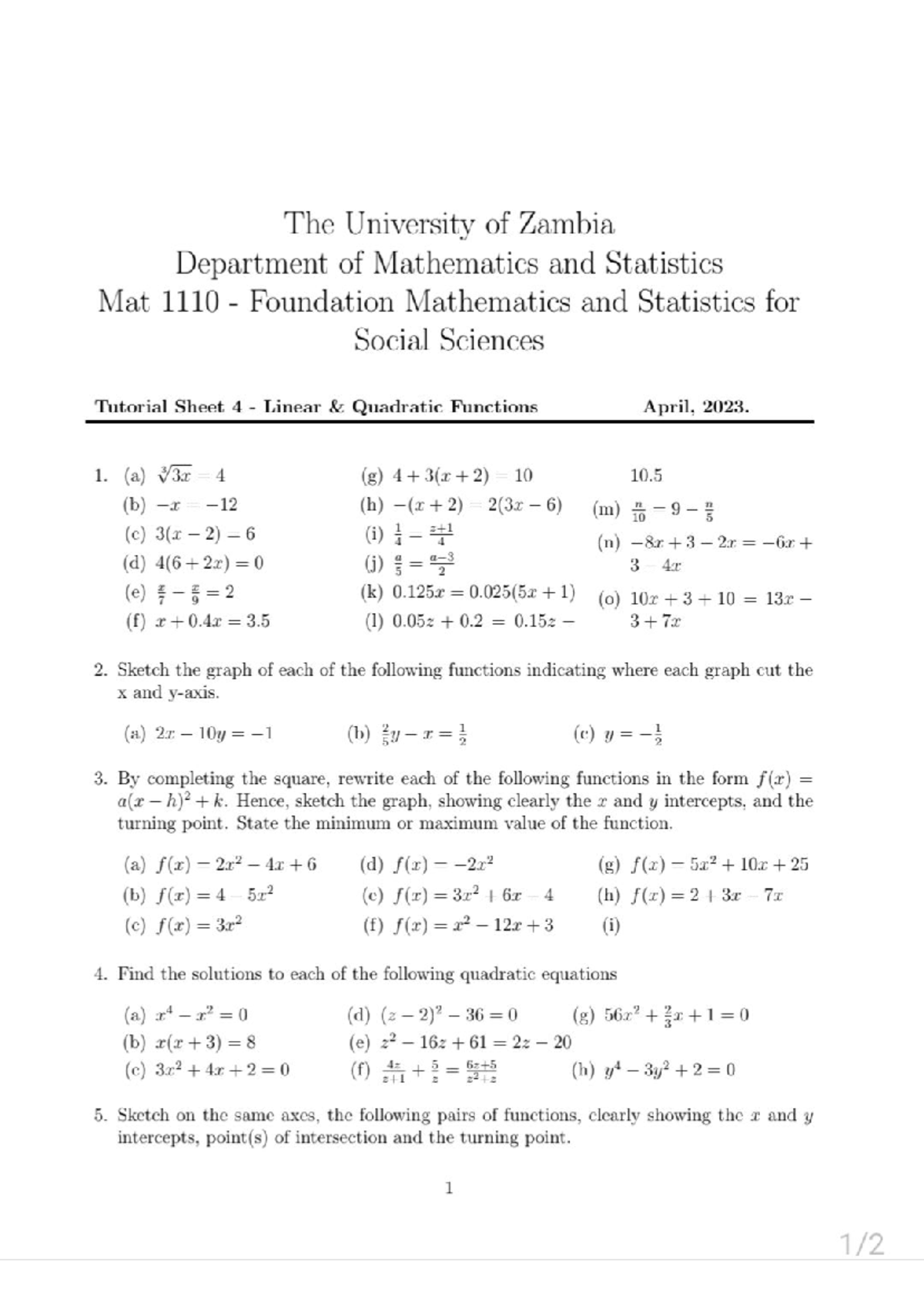 MAT1110- Tutorial Sheet 4 Some Answers - School of humanities and ...