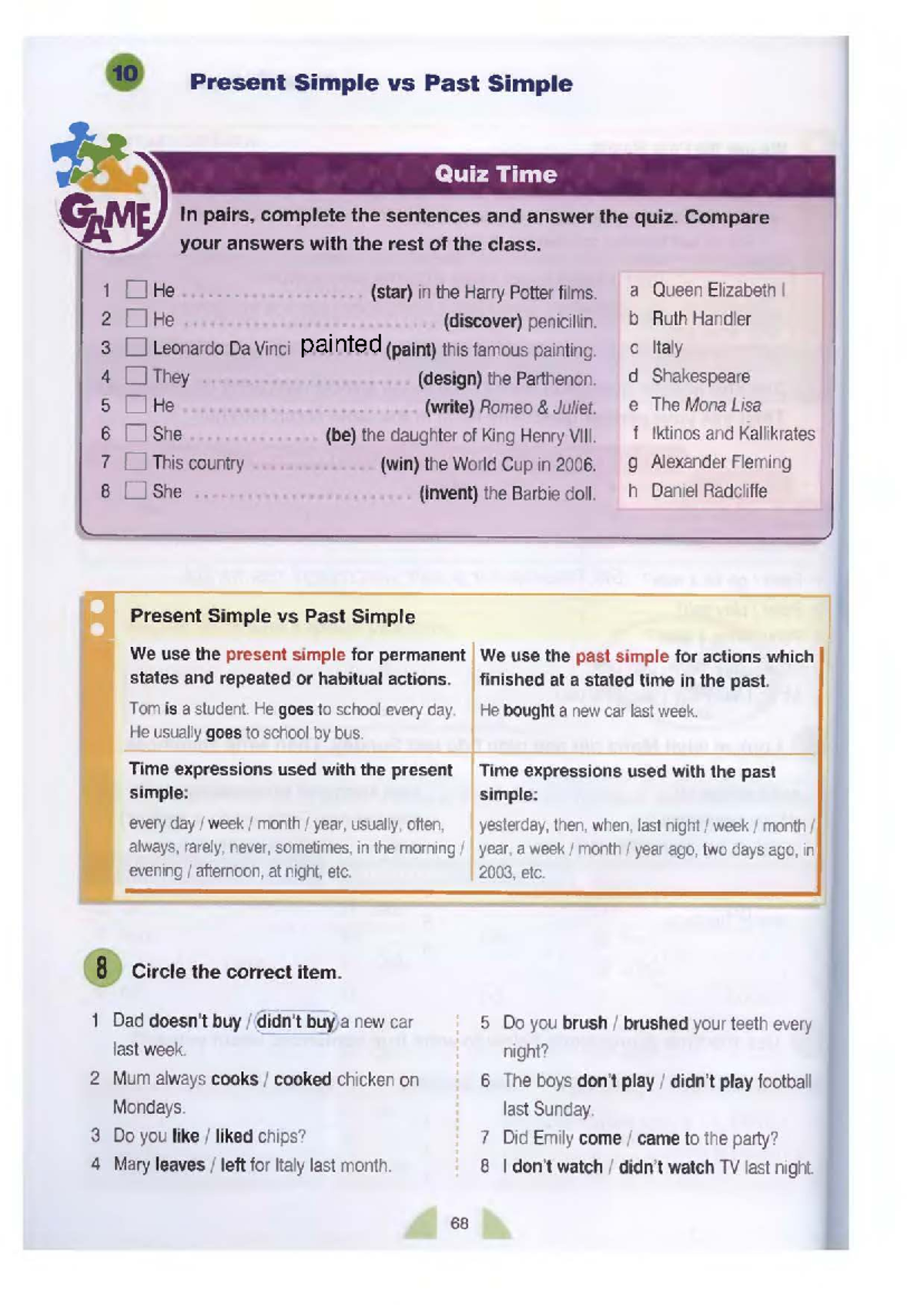 Present Simple vs Past Simple Quiz GRME: Practice & Activities - Studocu