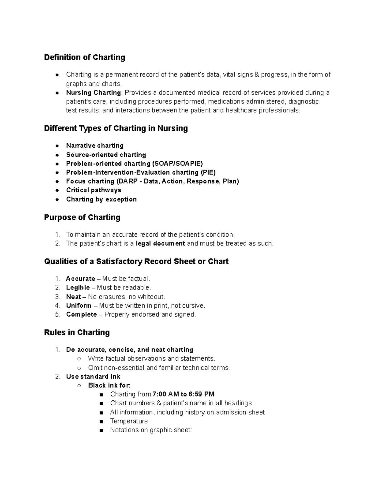 NUR101 Funda Notes: A Comprehensive Guide to Nursing Charting - Studocu