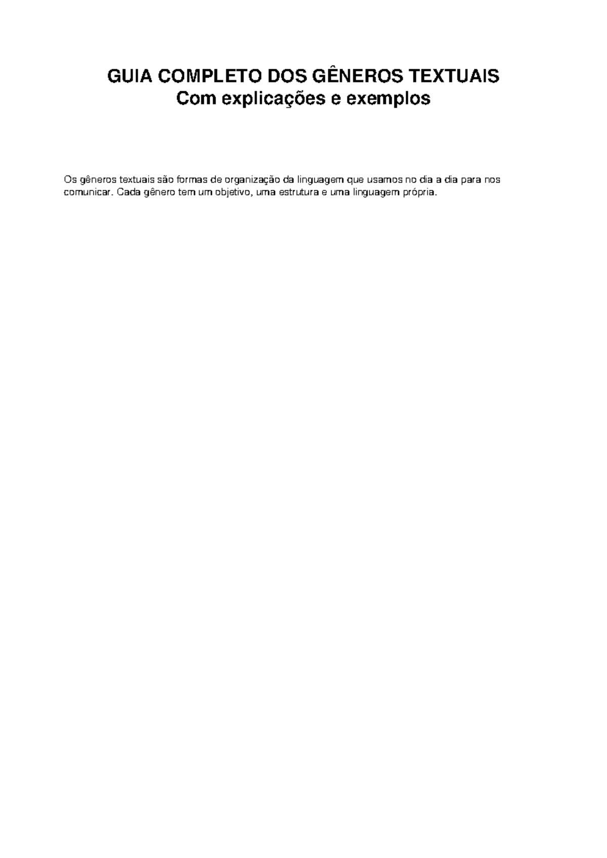 GUIA COMPLETO DOS GÊNEROS TEXTUAIS: Exemplos e Explicações - Studocu