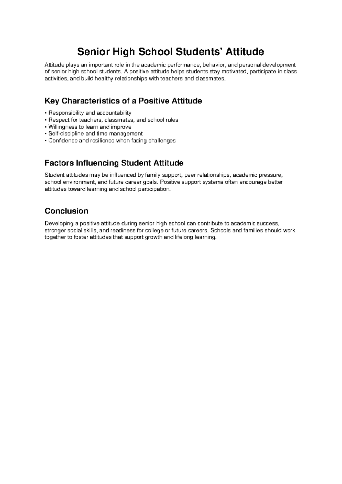 Senior High School Attitude Report: Key Factors & Impact - Studocu