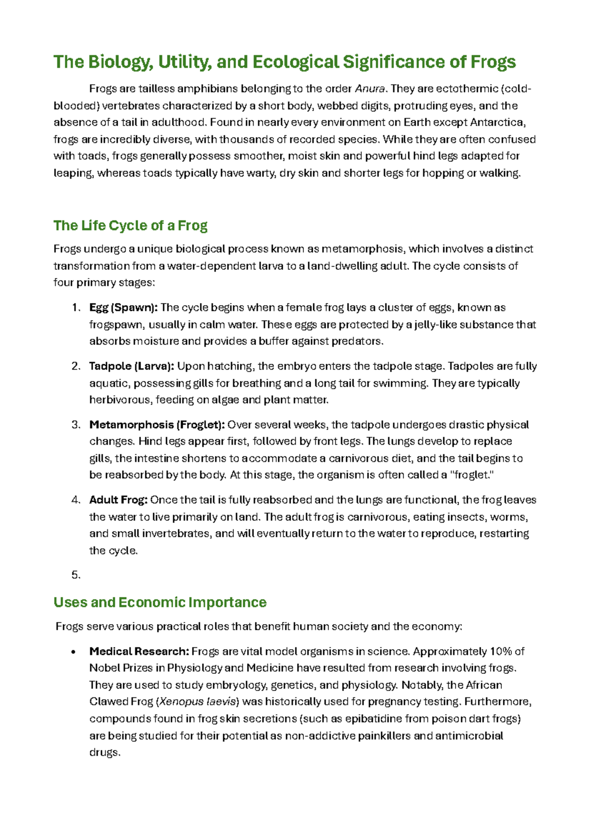 The Biology and Life Cycle of Frogs: Ecological Importance and Utility ...