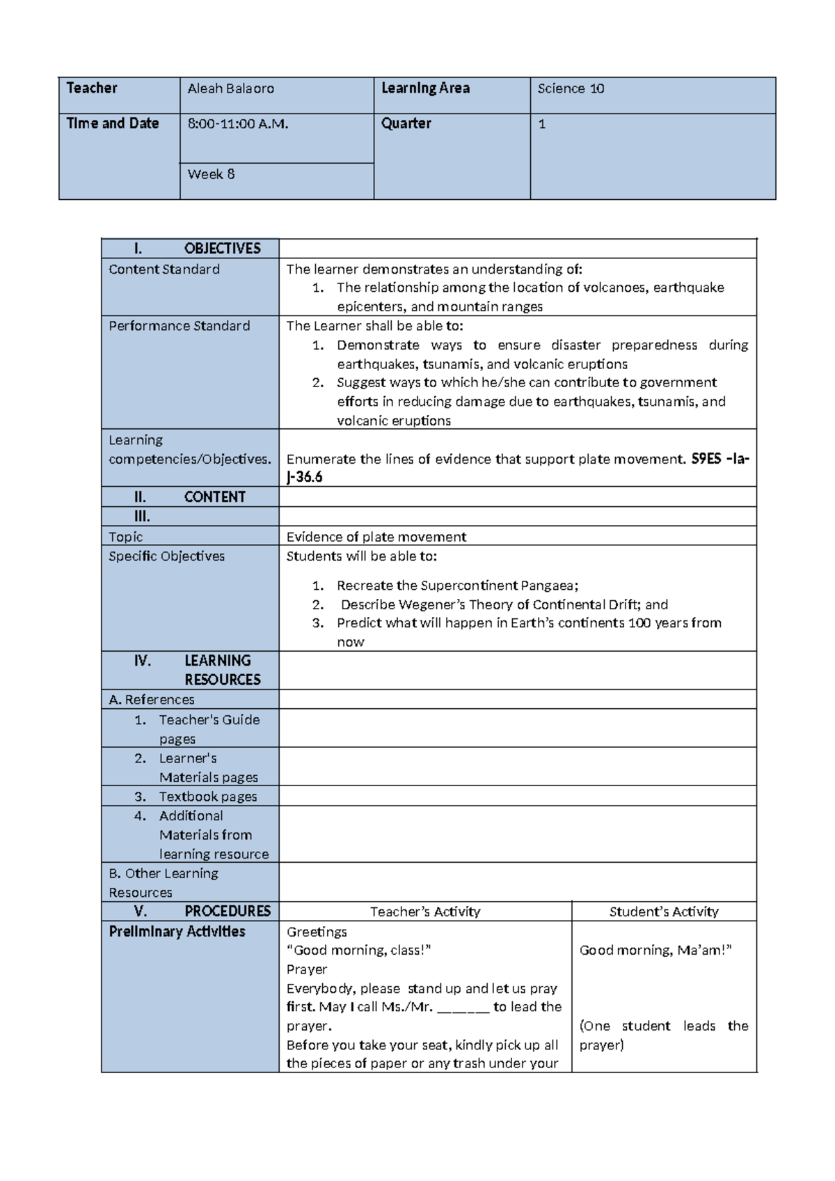 Microteaching Lesson Plan: Understanding Plate Movements (Educ Week ...