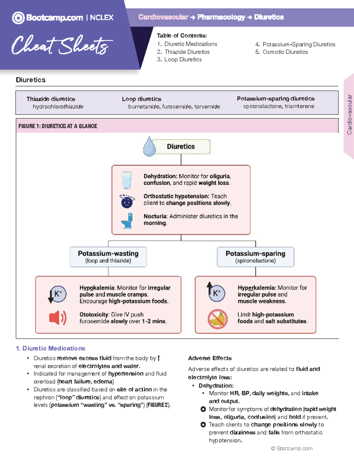 Diuretics Cheat Sheet: Medications, Mechanisms & Considerations - Studocu