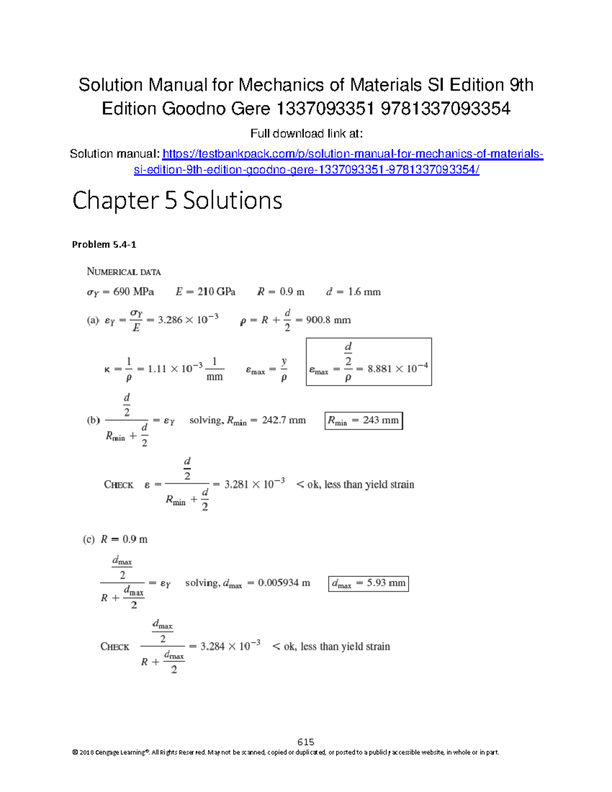 Solution Manual for Mechanics of Materials (Ch 5) - SI Edition - Studocu