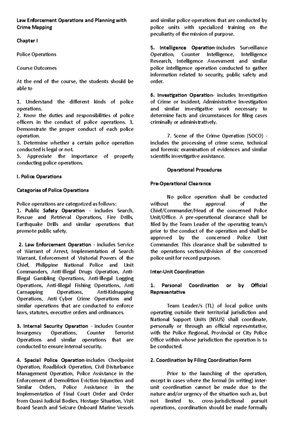 Police Operations Overview and Planning Notes (LE102) - Studocu