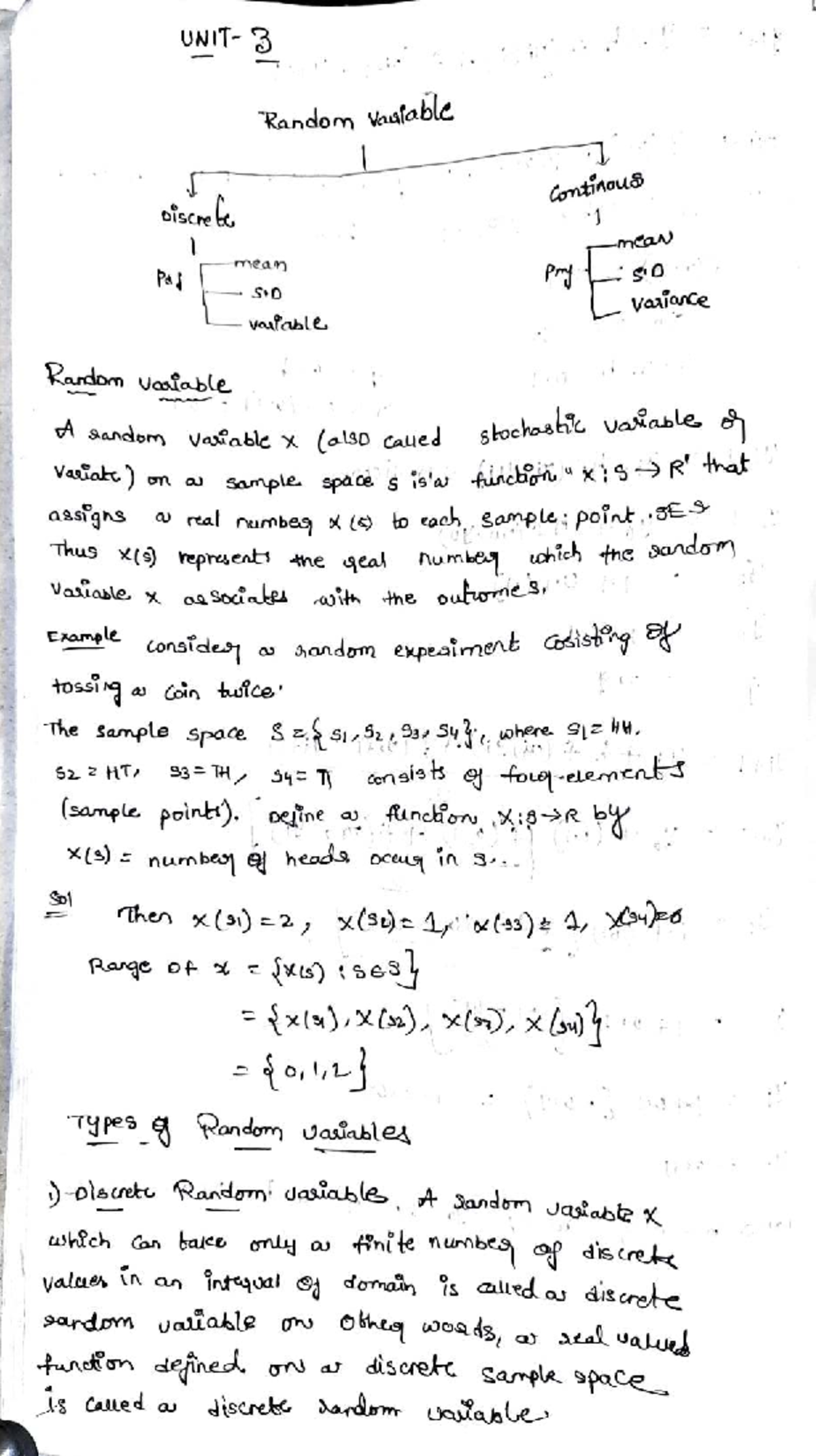 Sem 4 Maths Unit 3: Random Variables - Continuous & Discrete Analysis - Studocu