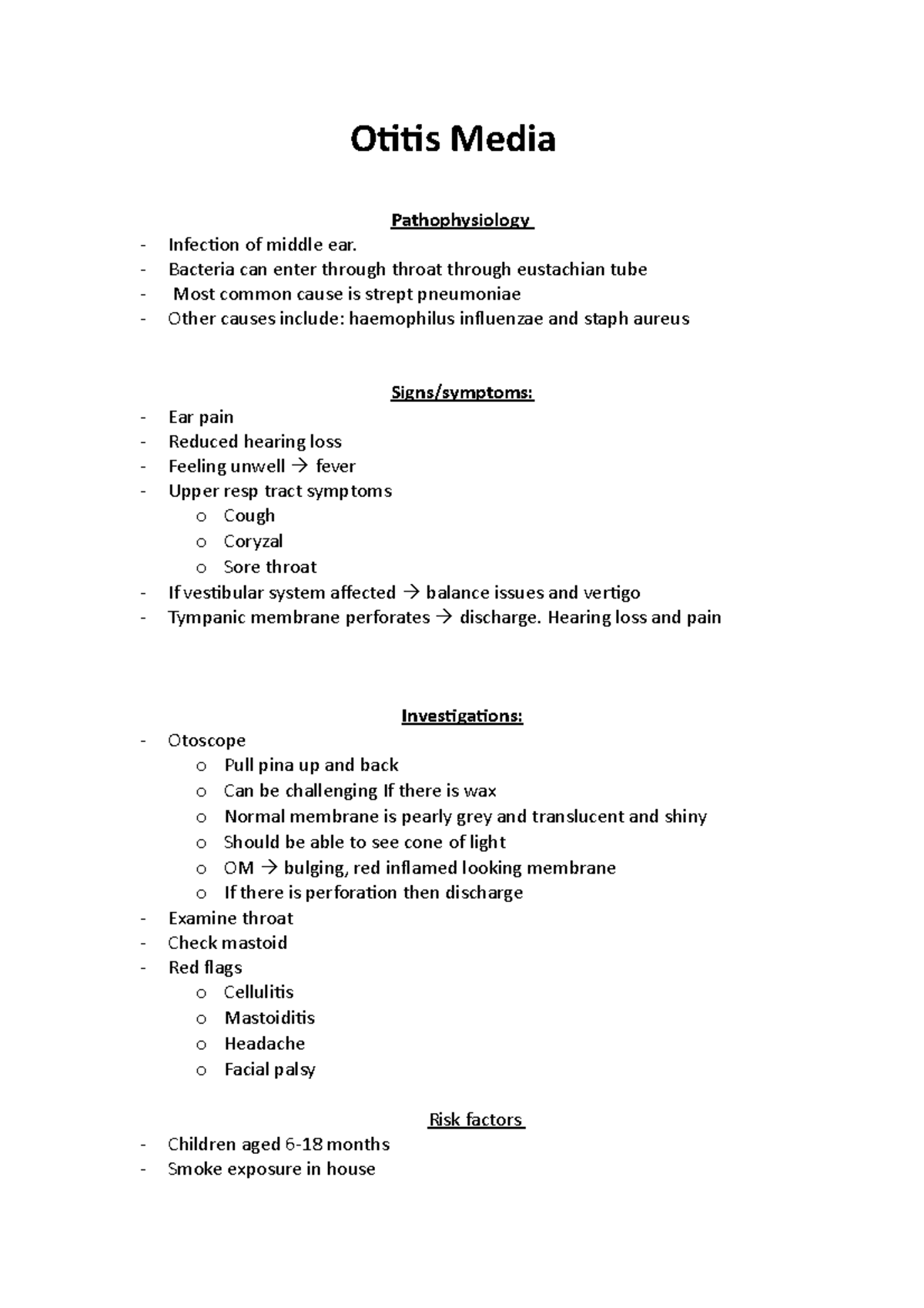 Otitis Media notes - Otitis Media Pathophysiology Infection of middle ...