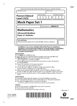 0s2 8MA0-22 Mechanics - Mock set 2 (pdf) - Centre Number Candidate Number S73975A0112 Turn over ...