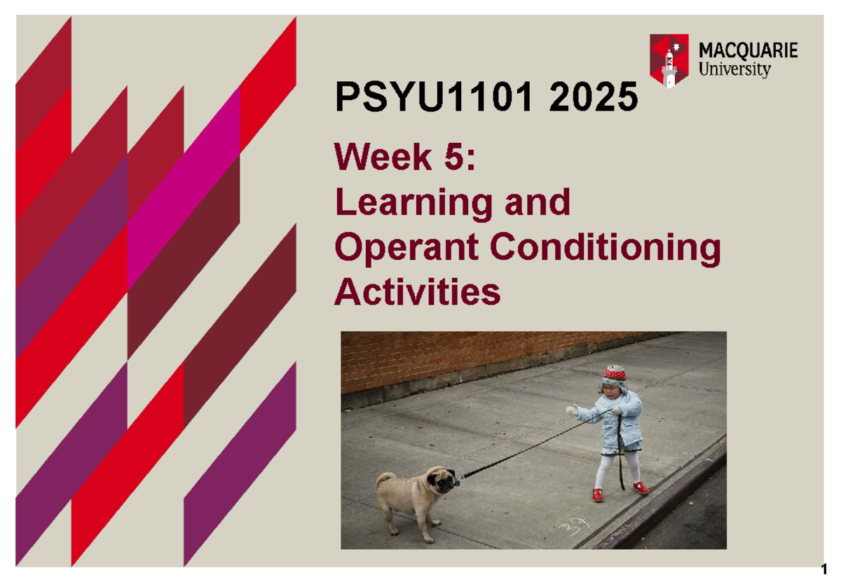PSYU1101 2025 Week 5: Learning & Operant Conditioning Activities - Studocu