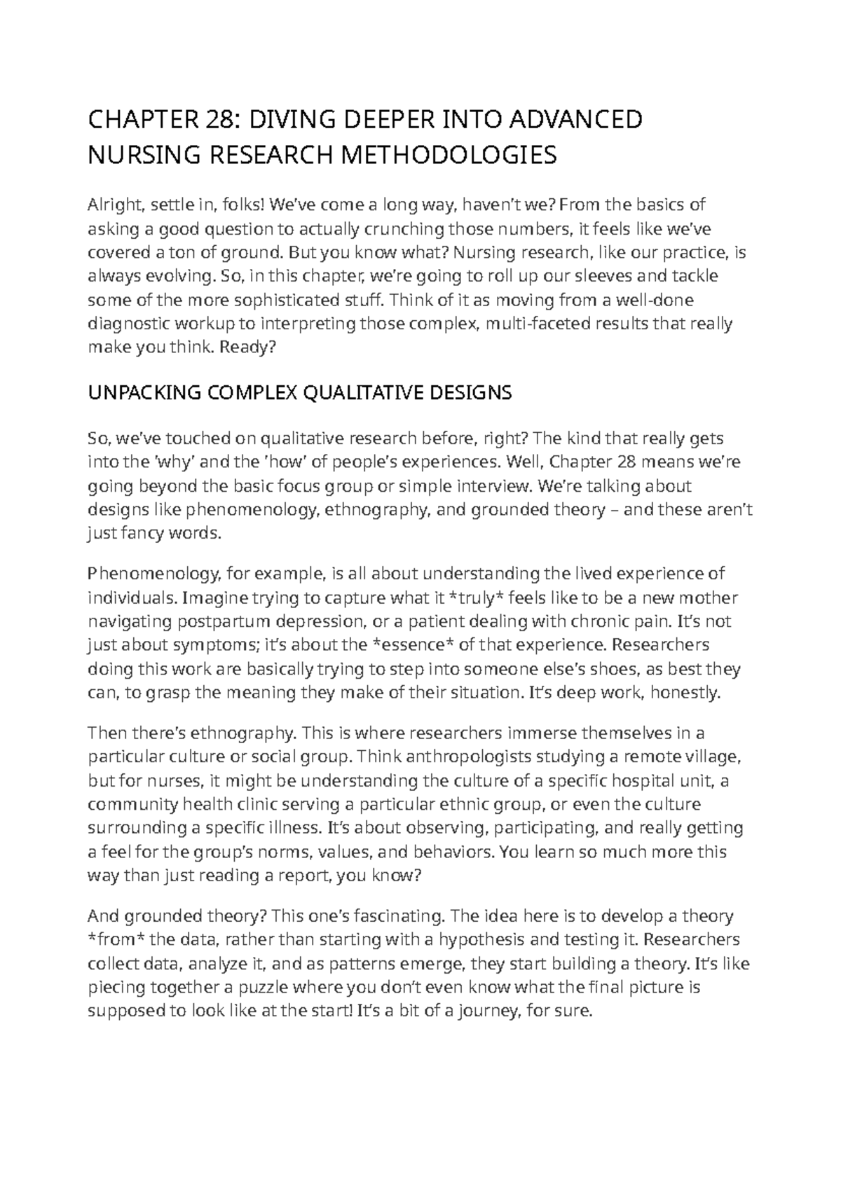 NURS 450: Chapter 28 Review on Advanced Nursing Research Methods - Studocu