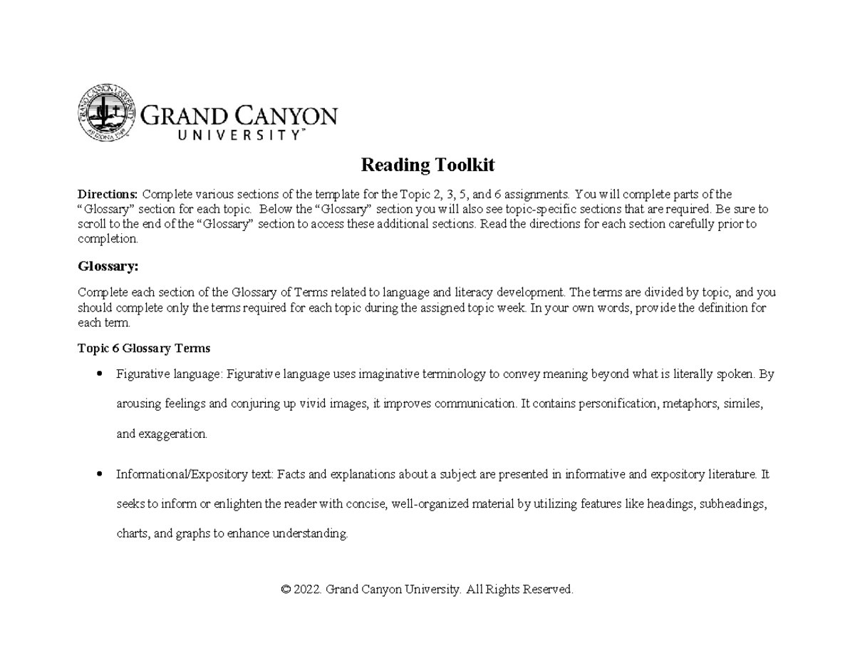 Reading Toolkit: Glossary & Activities for Topics 2, 3, 5, & 6 - Studocu