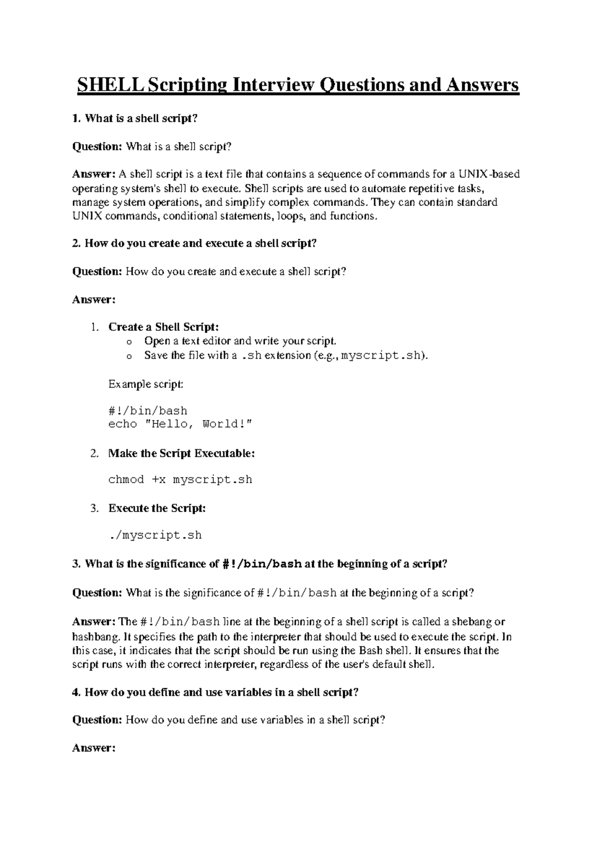 SHELL Scripting Interview Q&A: Key Concepts & Scenarios (CS101) - Studocu