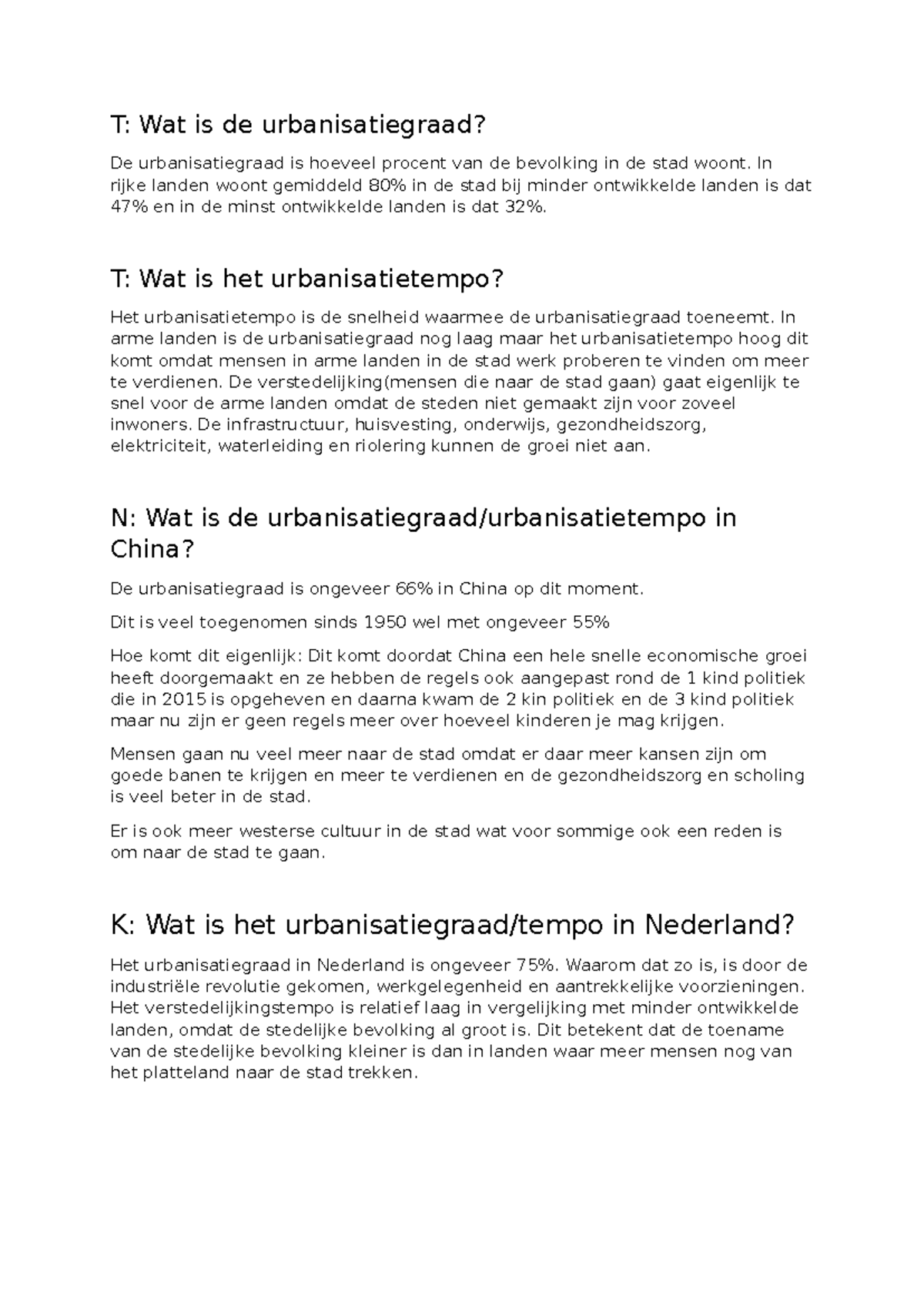 Ak: Urbanisatiegraad en -tempo in Rijke en Arme Landen - Studeersnel