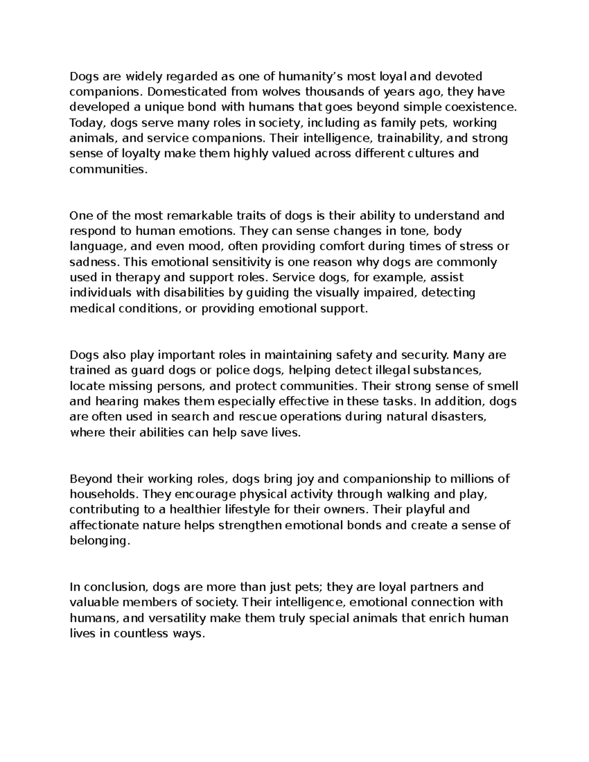 Essay on Dogs: Loyalty, Roles, and Emotional Bonds - Studocu
