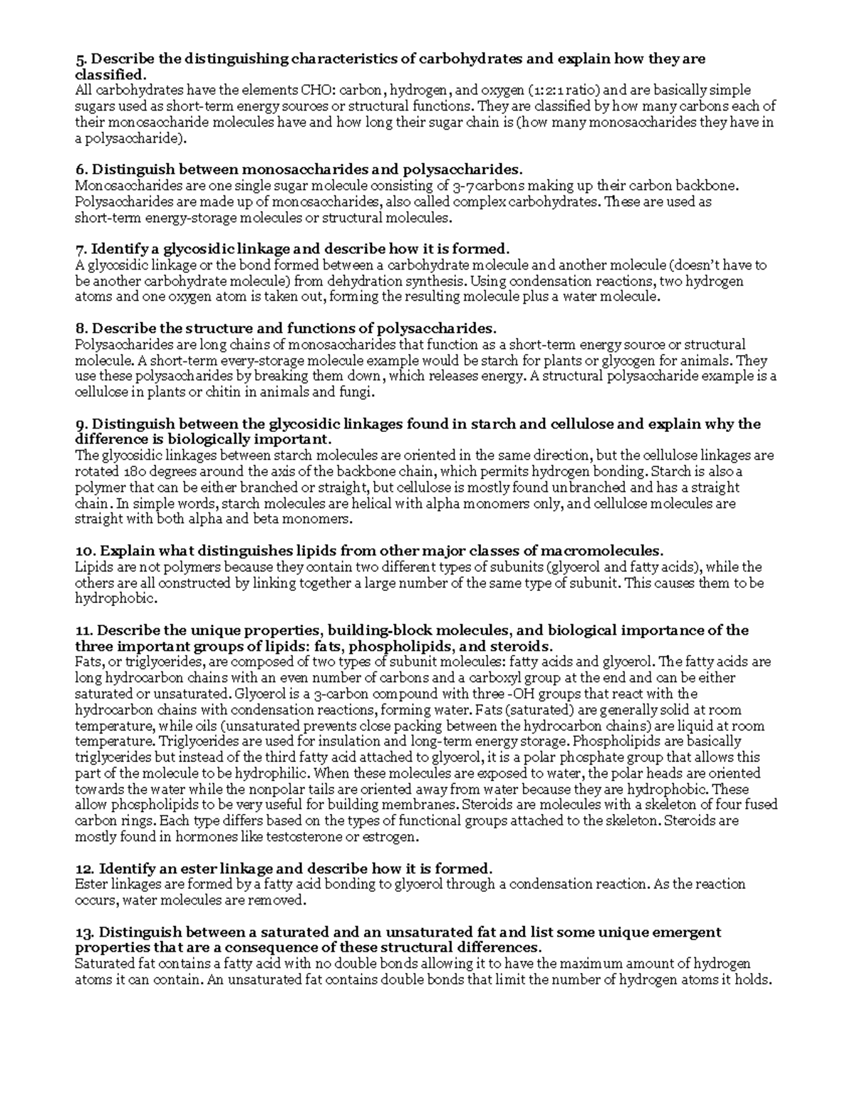 AP BIO 5 Review: Carbohydrates, Lipids, Proteins, and Cell Division ...