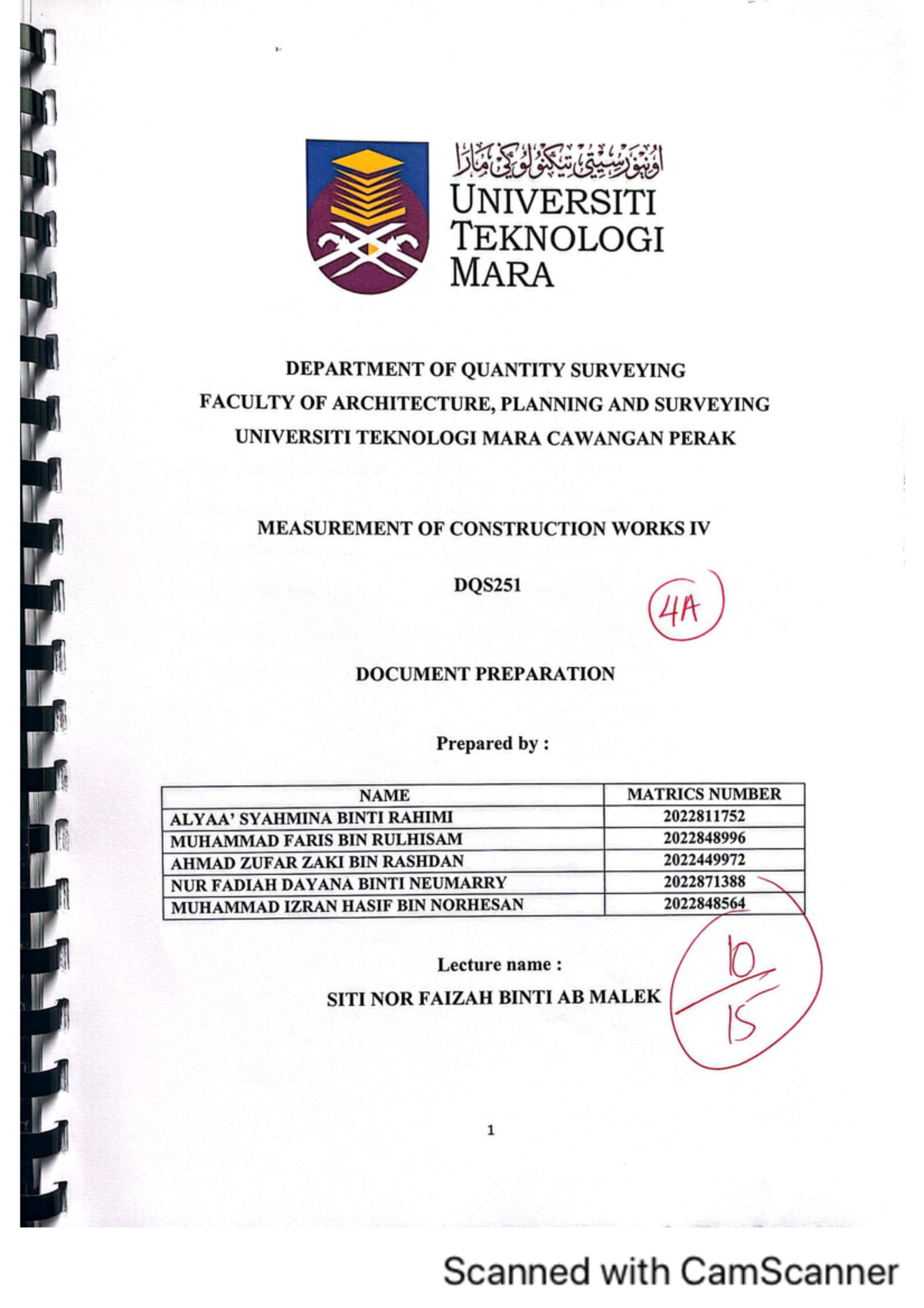 Measurement of Construction Works IV - Assignment 1 (DQS251) - Studocu