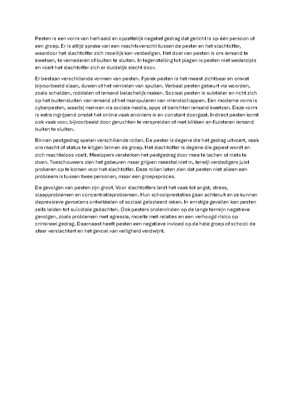 Pesten: Een Analyse van Negatief Gedrag en de Gevolgen - Studeersnel