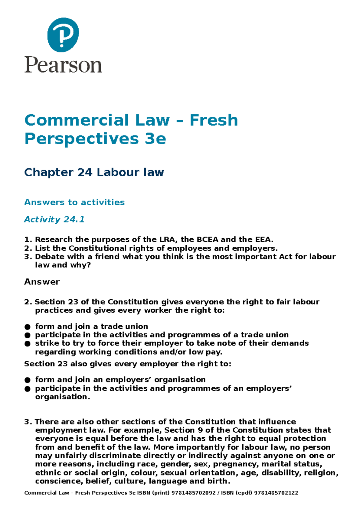 Chapter 24 Questions and Answers - Commercial Law – Fresh Perspectives ...