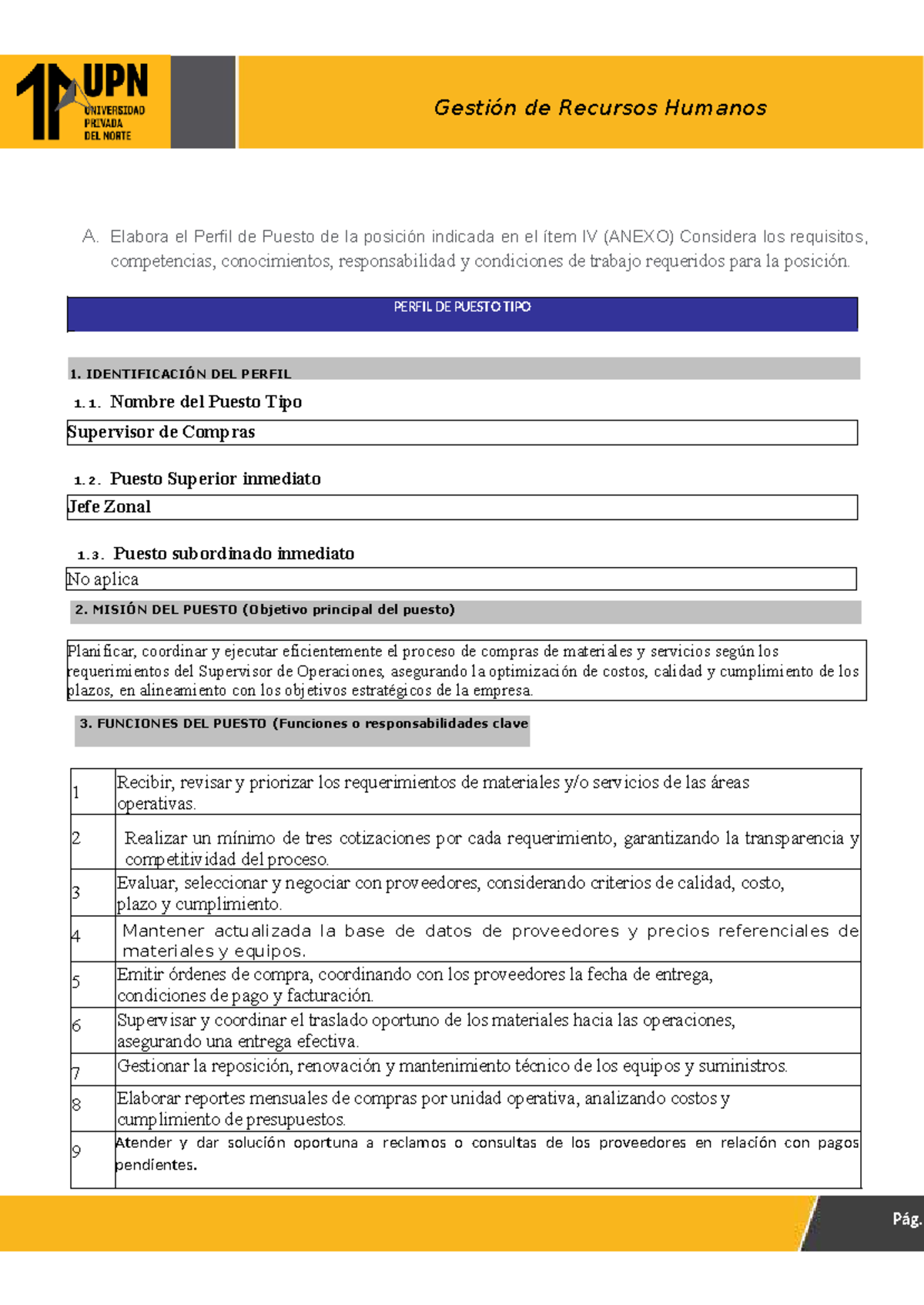 Gestión de Recursos Humanos A: Perfil de Puesto Supervisor de Compras ...