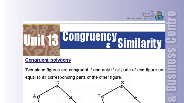 P6 Maths ILBC Unit 13: Congruency & Similarity Concepts - Studocu