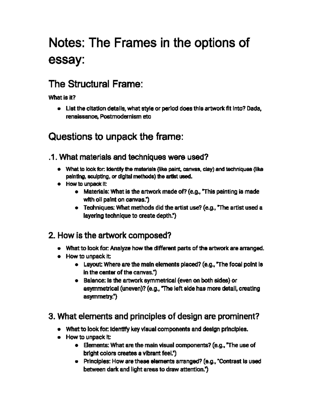 Exam peprartion for visual Arts - Notes: The Frames in the options of ...