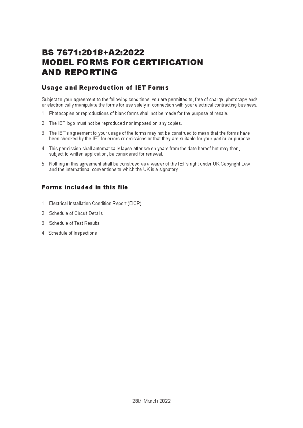 BS7671 EICR Example Template: Certification and Reporting Forms - Studocu