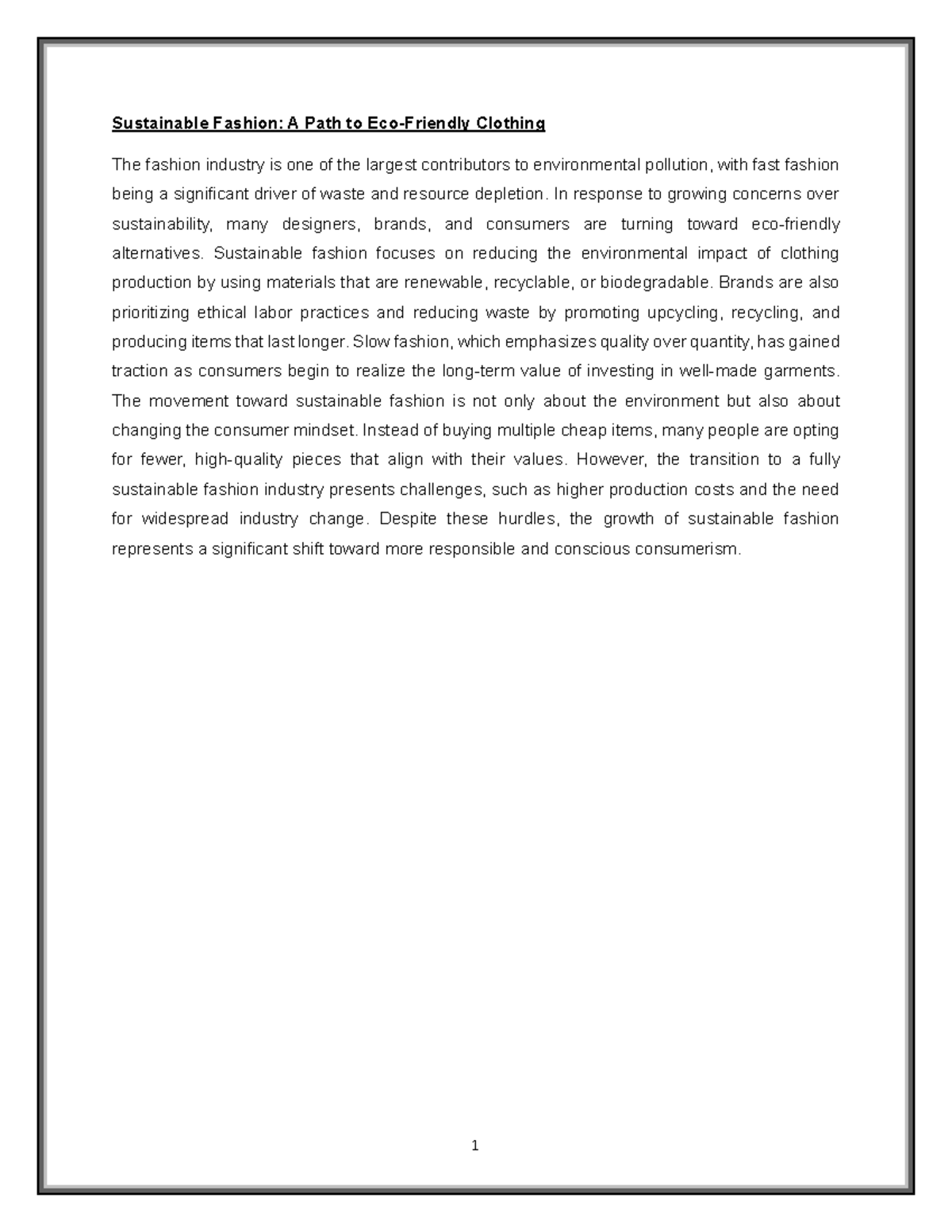 Sustainable Fashion A Path to Eco-Friendly Clothing - In response to ...