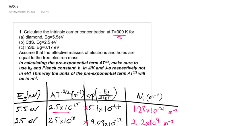 W8a FL25 - Intrinsic Carrier Concentration Calculations in ...
