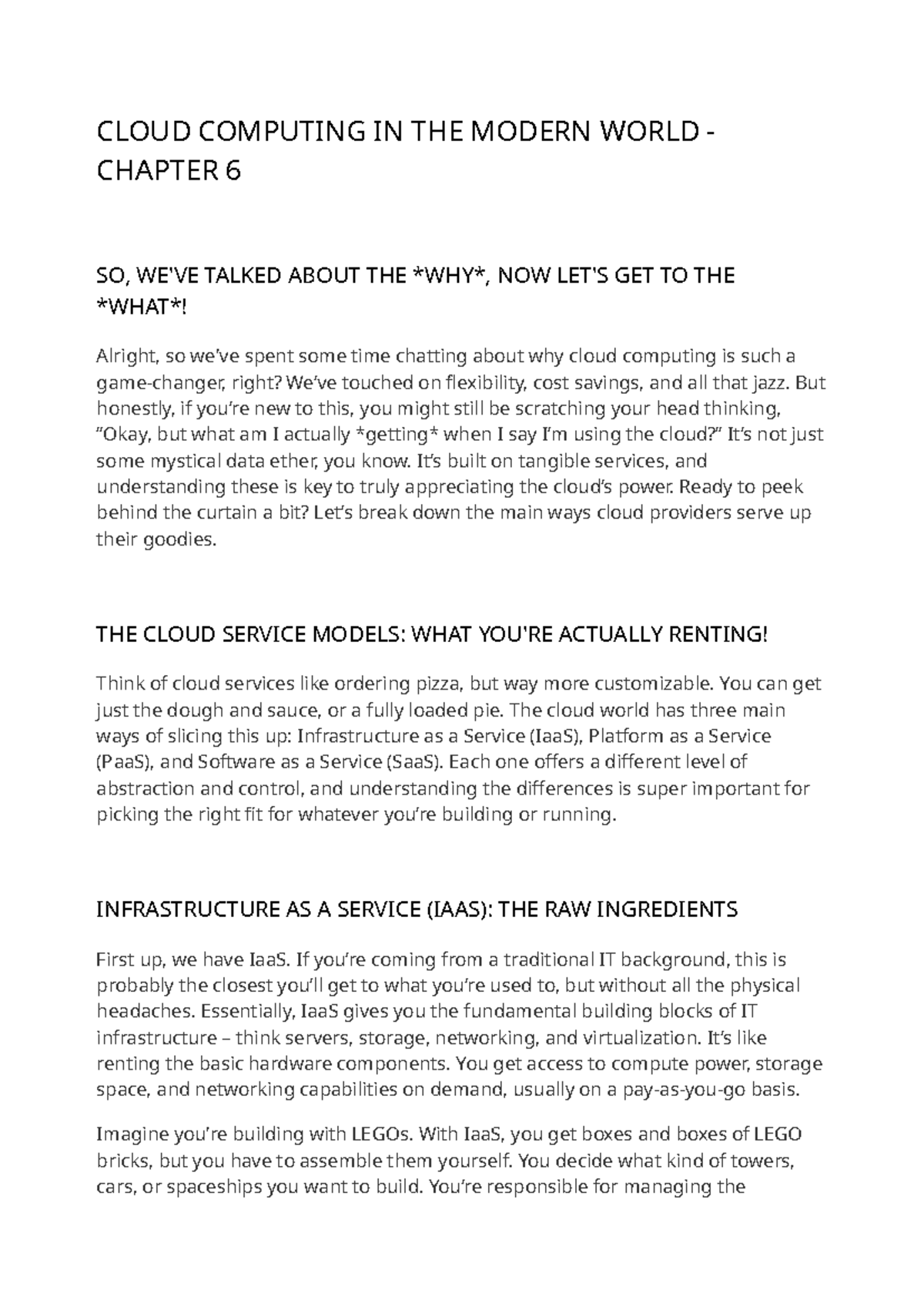 CLOUD COMPUTING ESSENTIALS CHAPTER 6: SERVICE MODELS EXPLAINED - Studocu