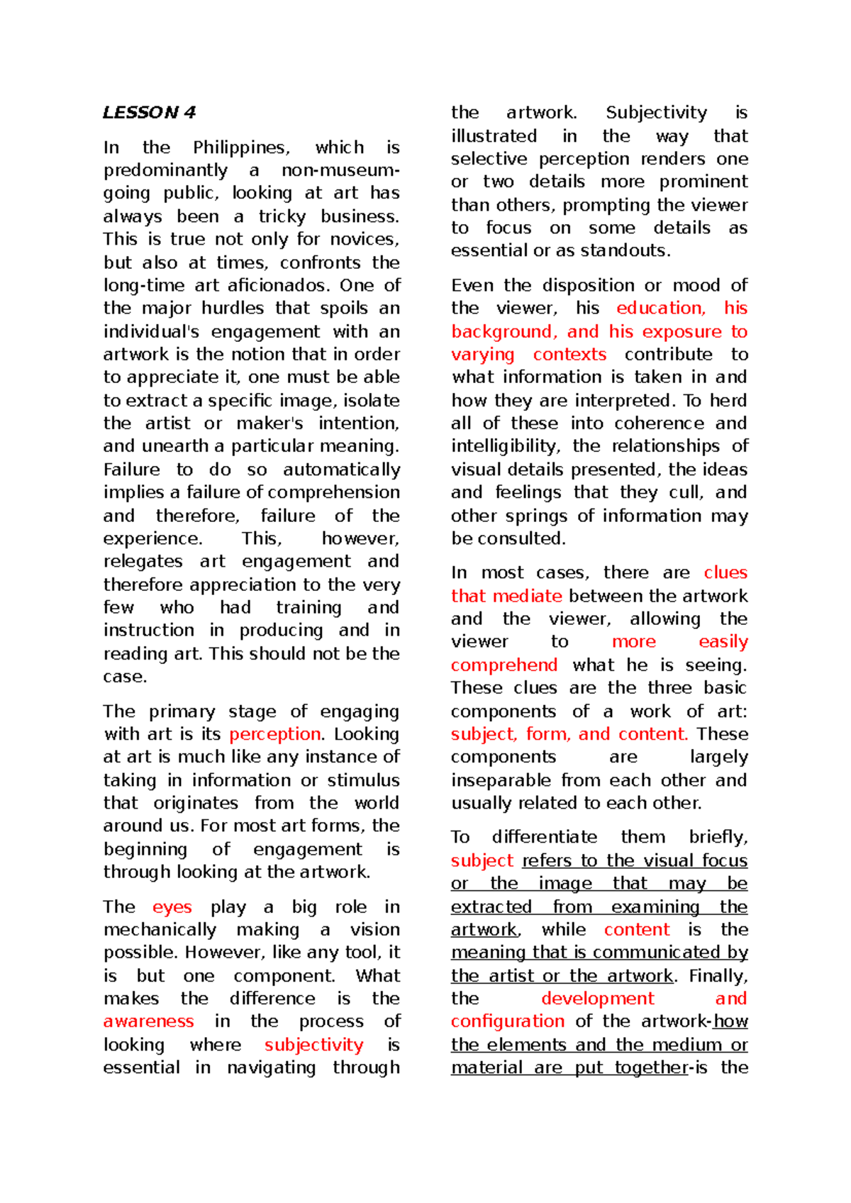 Art Appreciation: Understanding Subject, Form, and Content (ART 101 ...