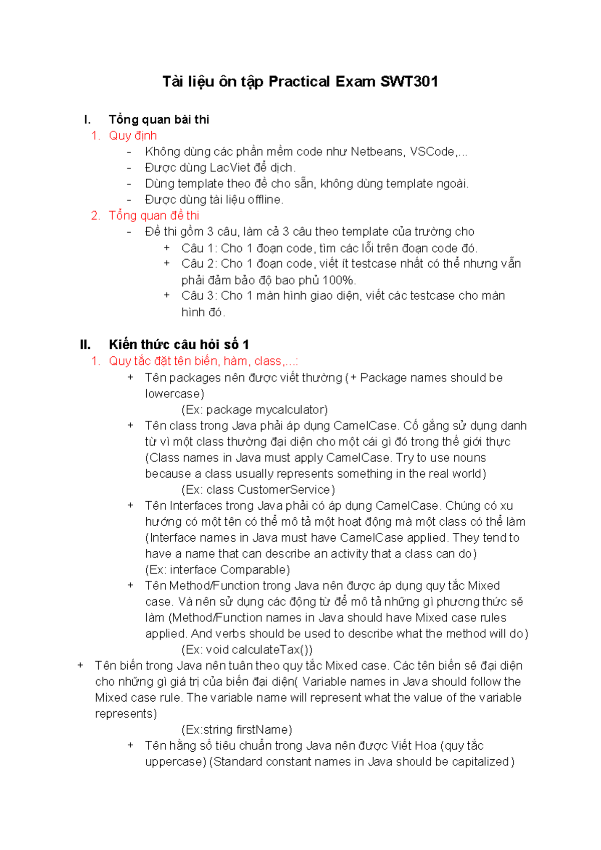 Tài liệu ôn tập Practical Exam SWT301: Quy tắc và Lỗi Khi Lập Trình ...