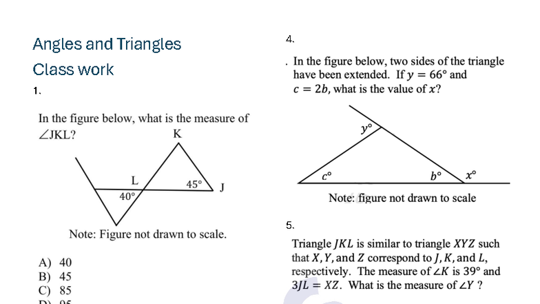 Angles and Triangles CW - Math's class 10th - Angles and Triangles ...