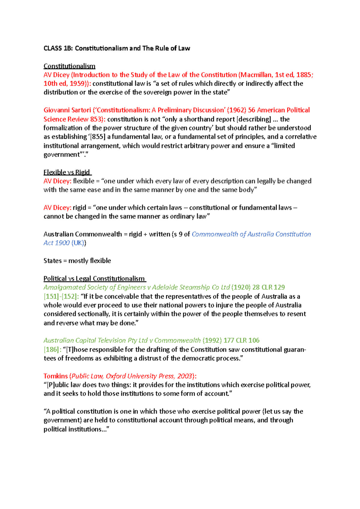 LAWS1141 Mid-Term Notes: Constitutionalism & Rule of Law Summary - Studocu