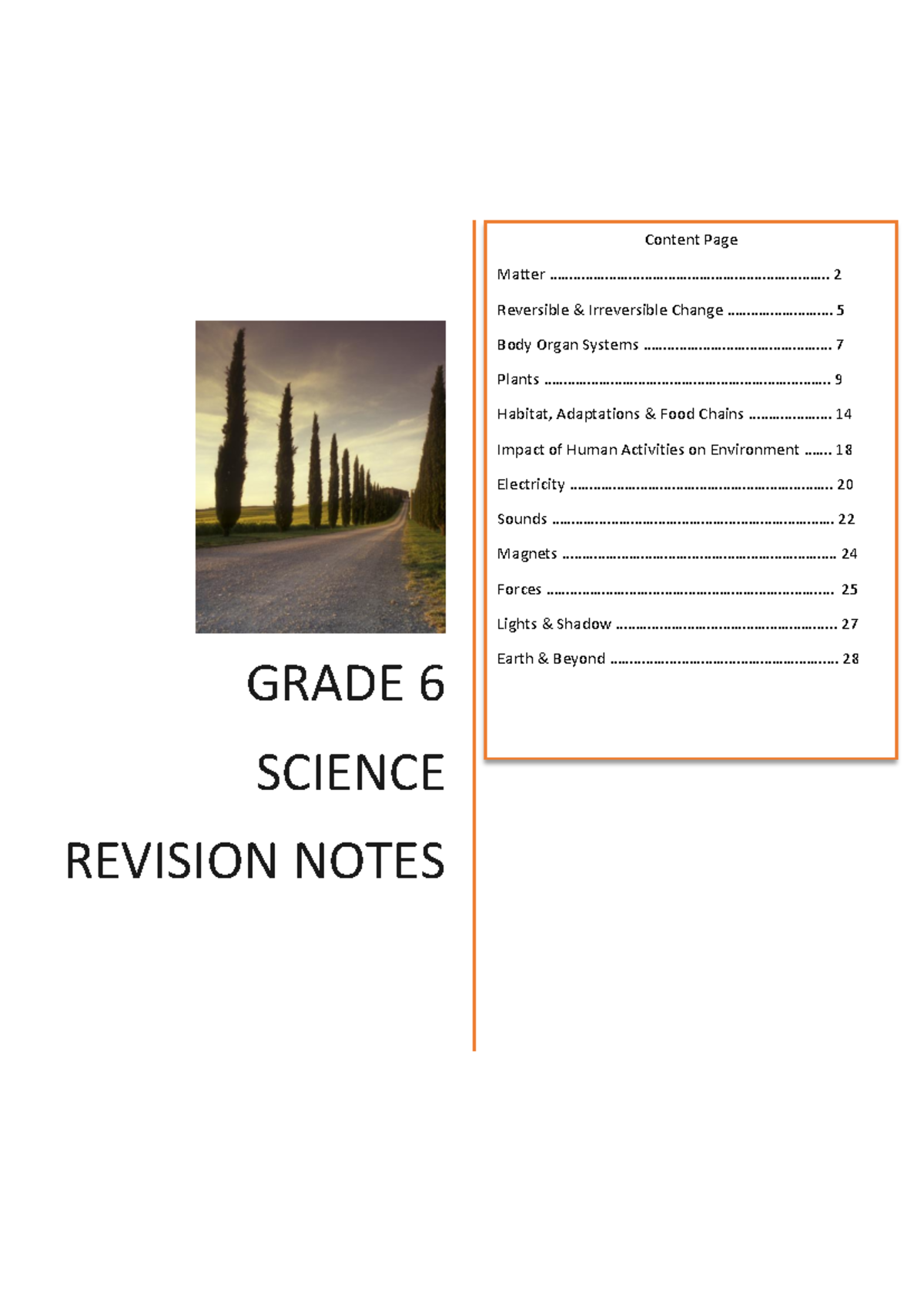 Grade 6 Science Revision Notes: Matter, Organ Systems & Environment ...