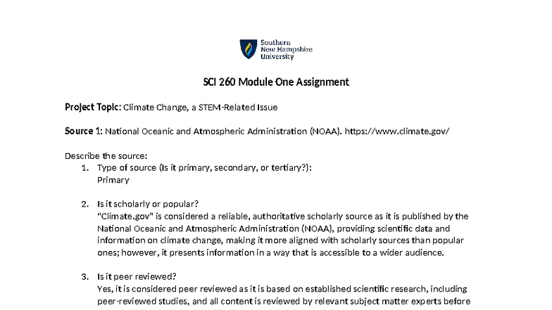 SCI 260 Module One Assignment: Analyzing Climate Change Sources - Studocu