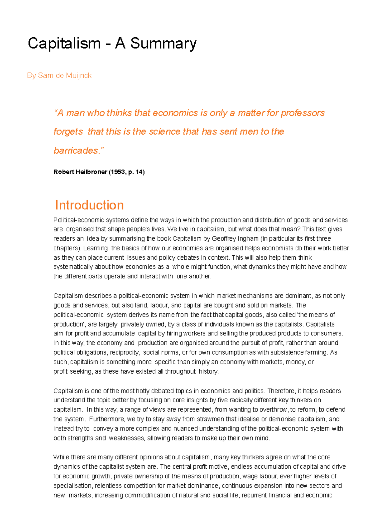 Capitalism: A Summary of Key Concepts and Thinkers (ECO 101) - Studocu