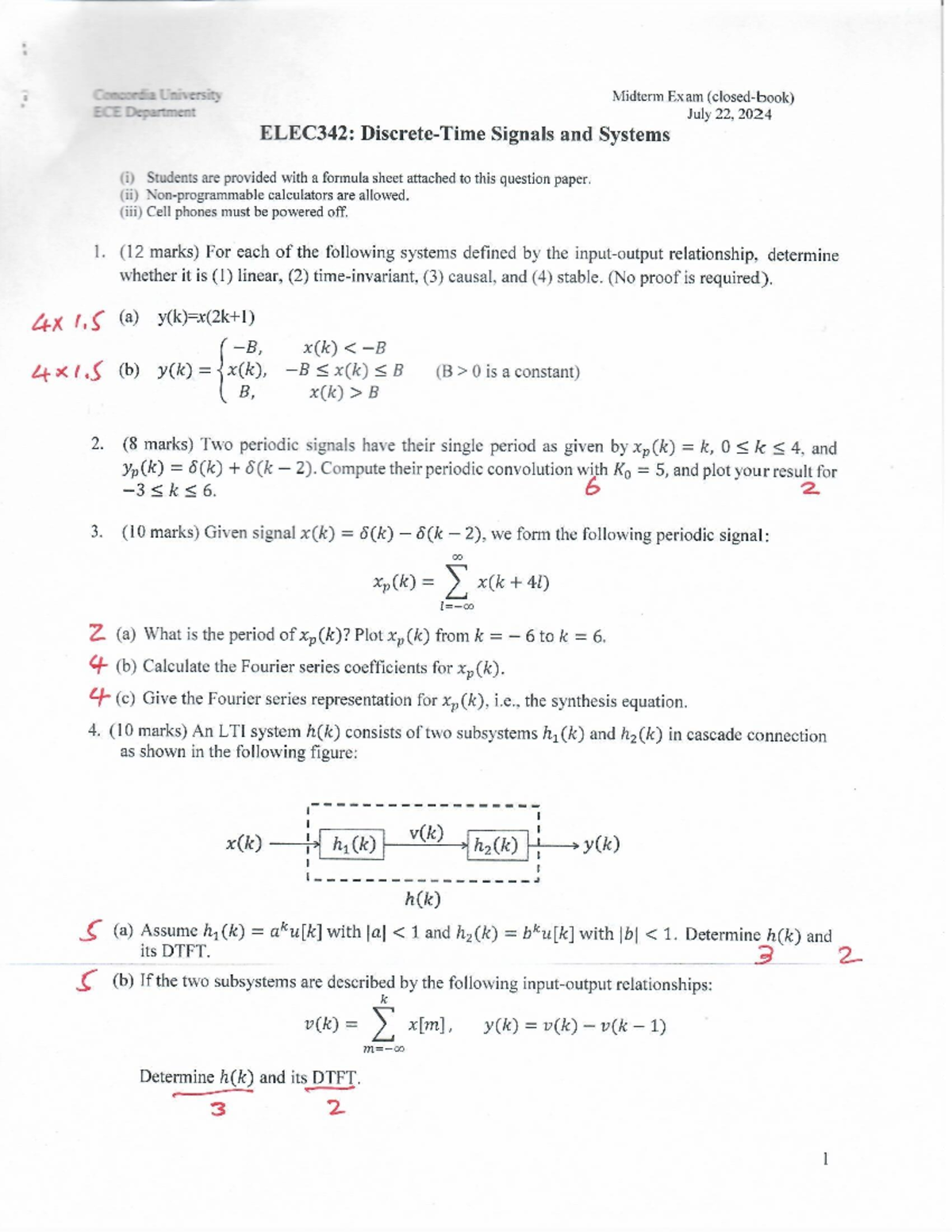 ELEC342: Signals and Systems Midterm Exam Solutions - July 2024 - Studocu