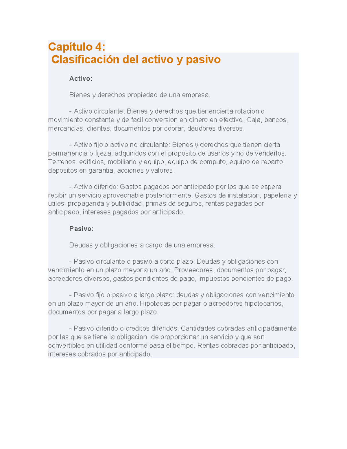 Capítulo 4: Clasificación de Activos y Pasivos en Contabilidad Básica - Studocu