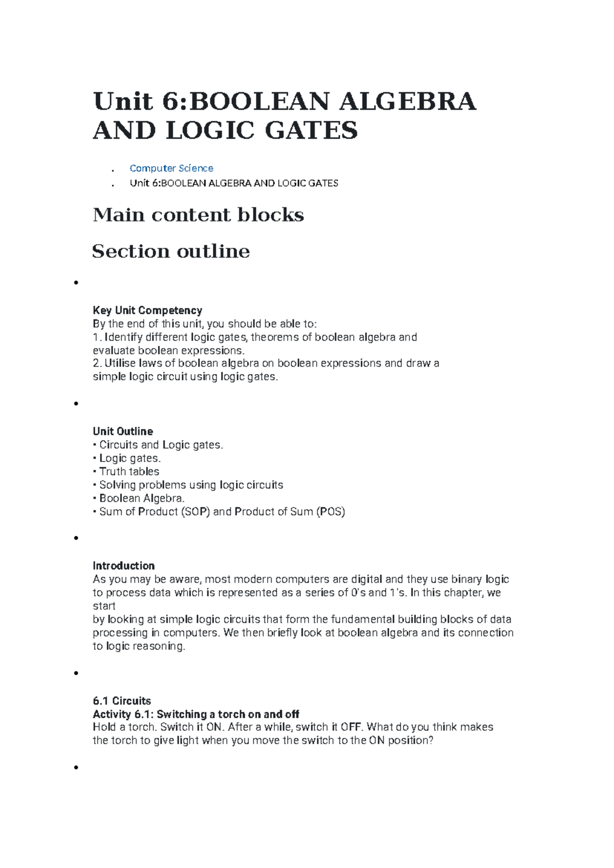 Unit 6: Boolean Algebra & Logic Gates - Class Notes (CS101) - Studocu