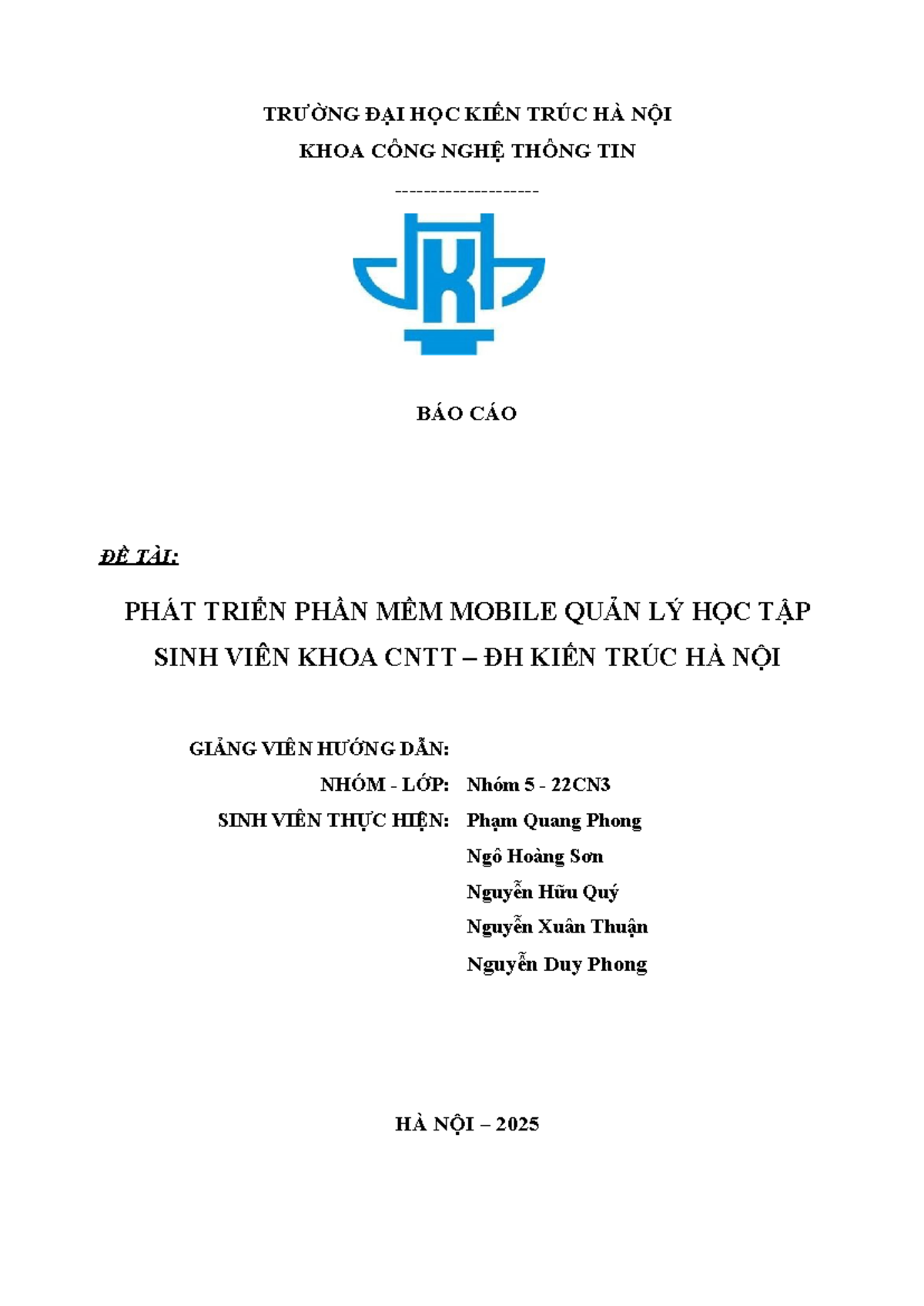 Báo cáo Đề Tài: Phát Triển Phần Mềm Mobile Quản Lý Học Tập Sinh Viên ...