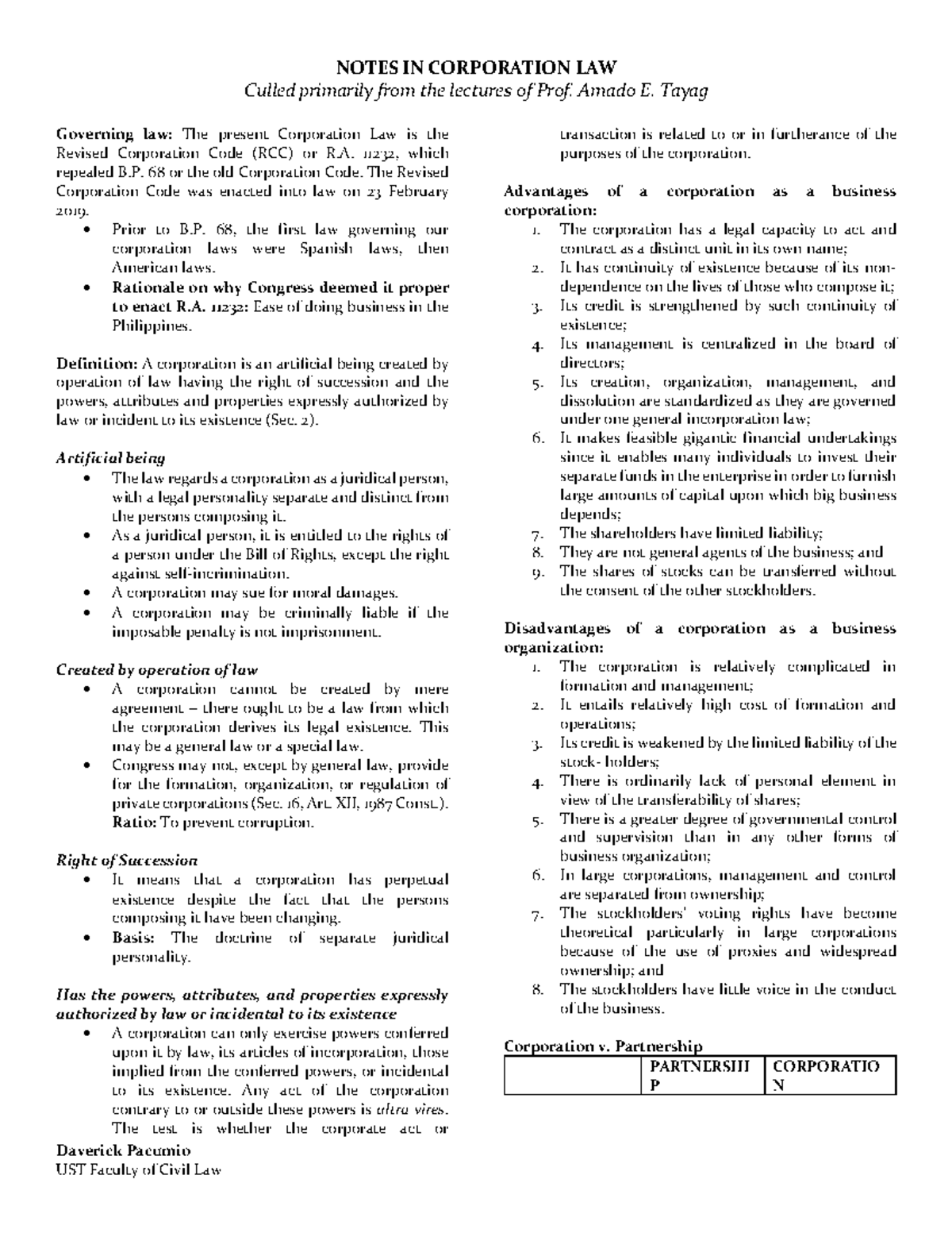 Corporation Law Notes that will help you learn Corpo Law - NOTES IN ...