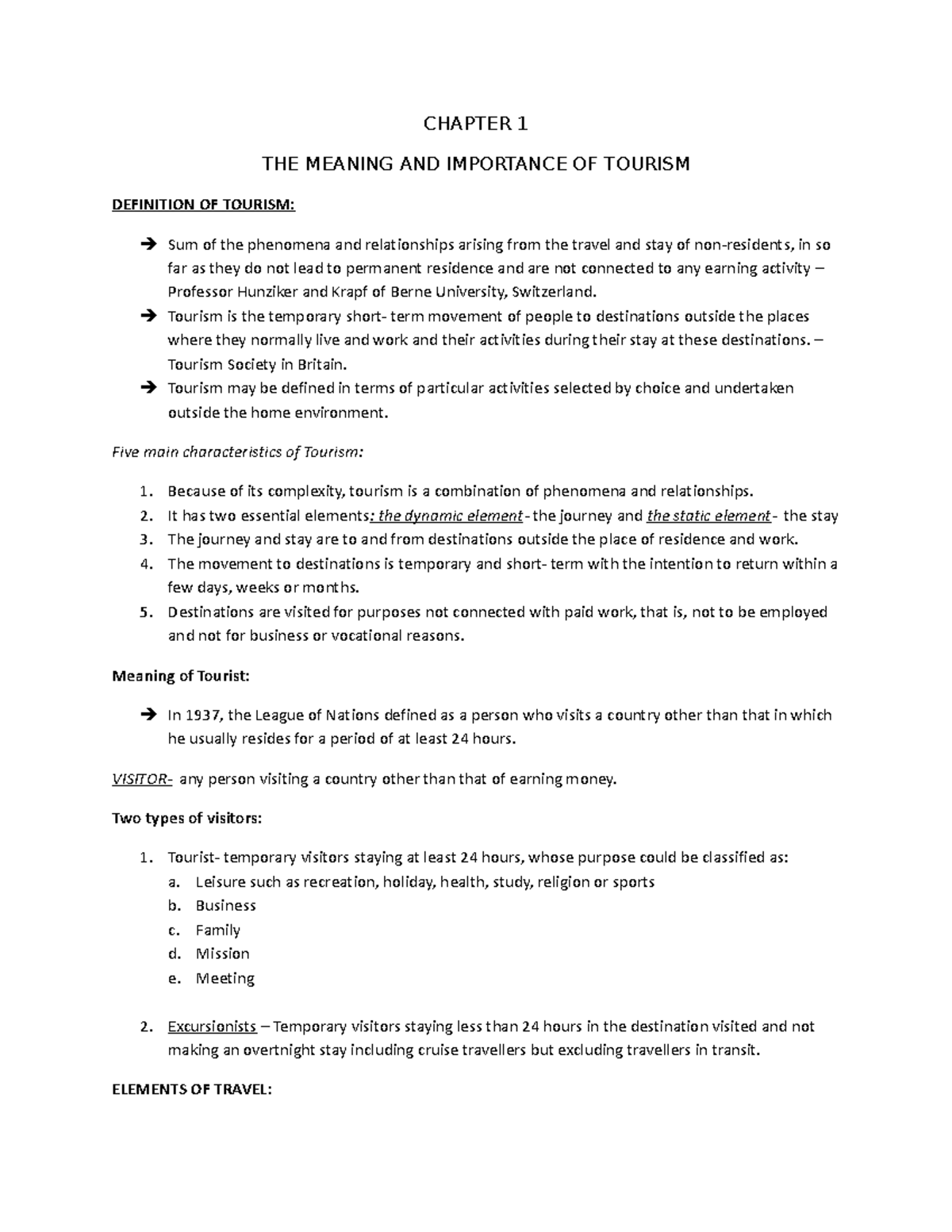 Definition of Tourism: Importance, Characteristics, and Types - Studocu