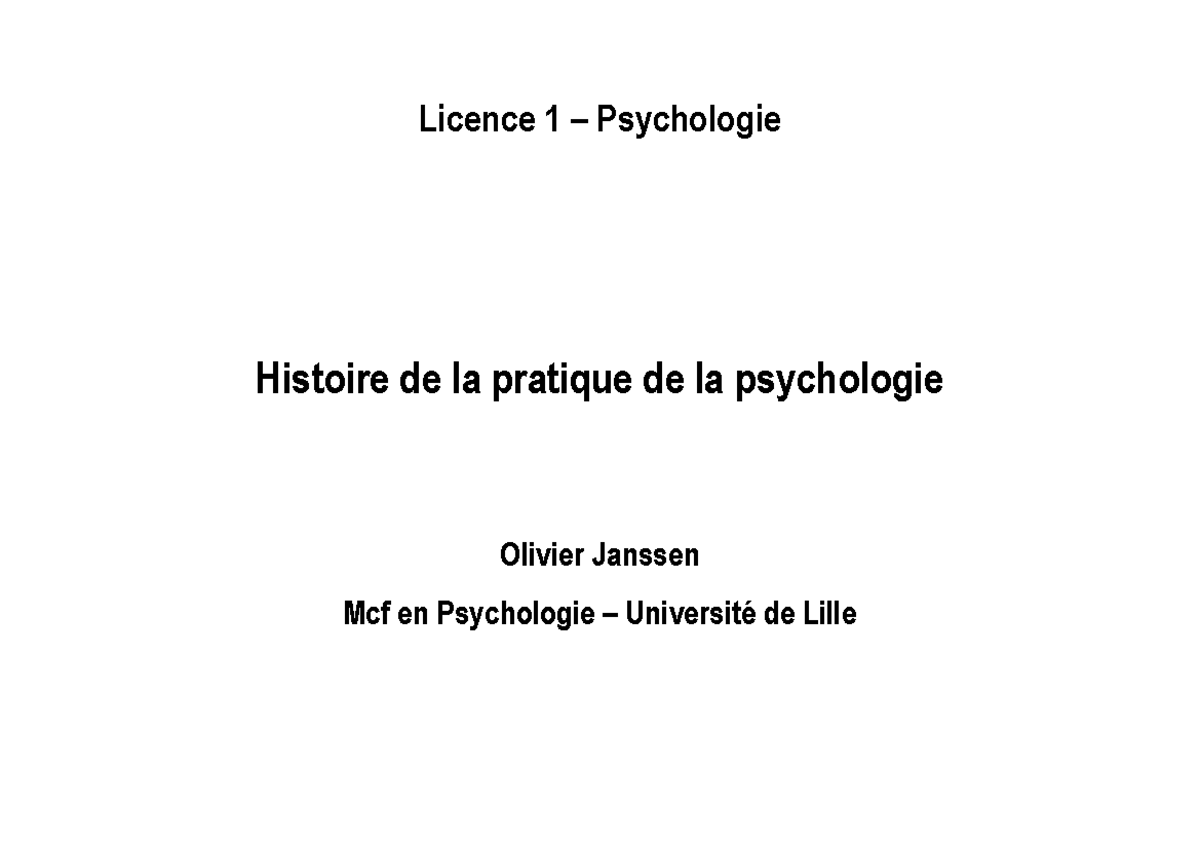 Histoire de la Psychologie - Cours Licence 1 Psychologie - Studocu
