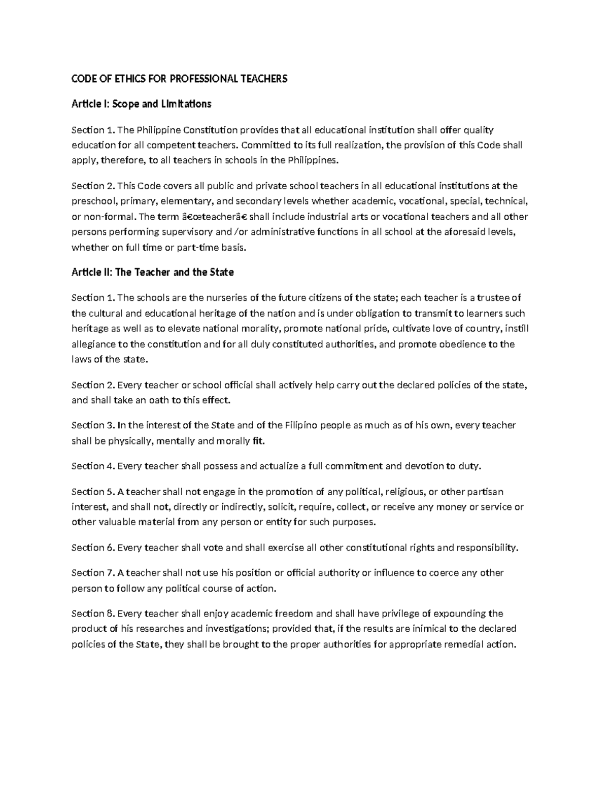CODE OF Ethics for Professional Teachers: Comprehensive Guide - Studocu