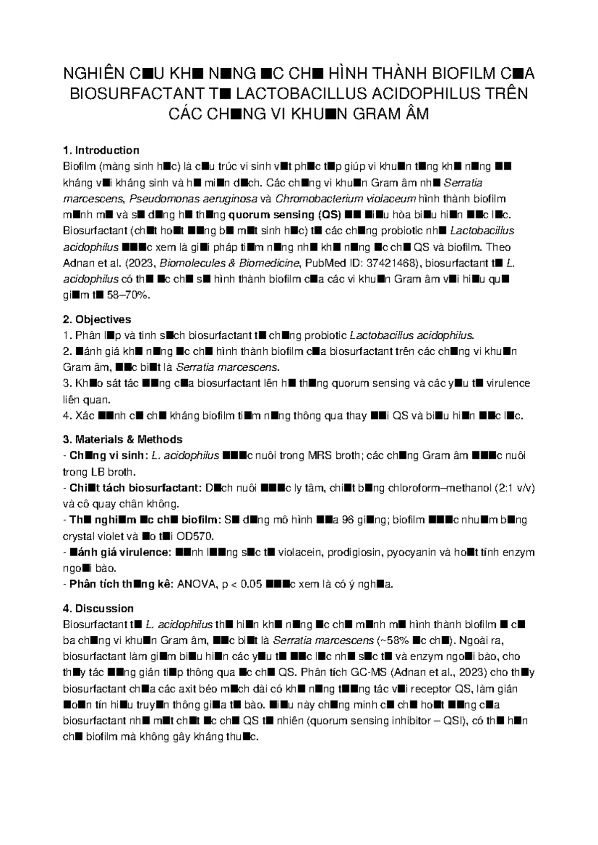 Nghiên cứu về Biofilm và Biosurfactant Lactobacillus acidophilus trên ...