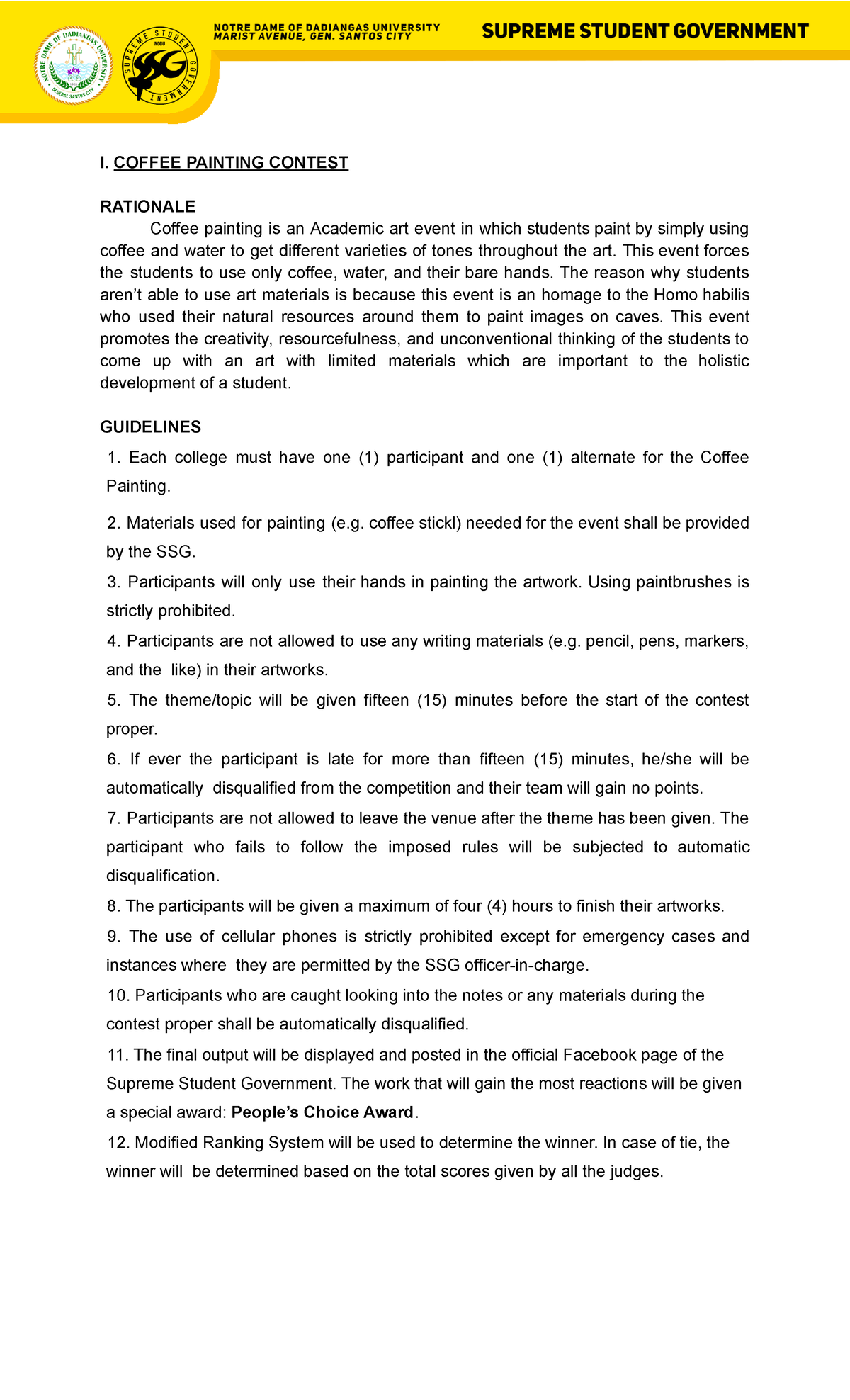 RLC Coffee Painting Contest Guidelines and Judging Criteria - Studocu