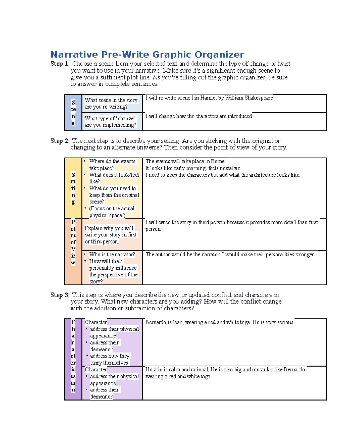 03.02 Narrative Pre-Writing Guide for Scene in Hamlet - Studocu